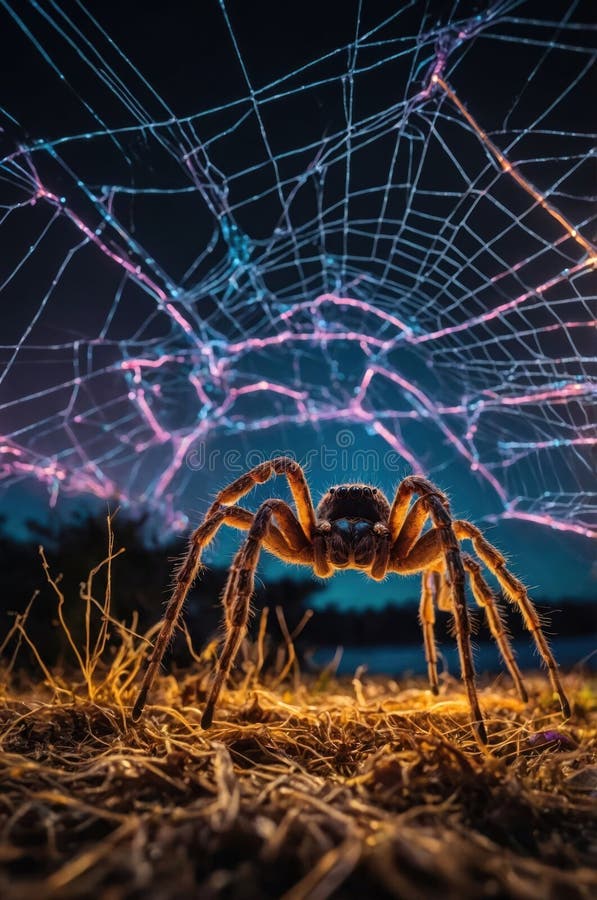 Giant Spider on Its Web at Night Stock Illustration - Illustration of ...