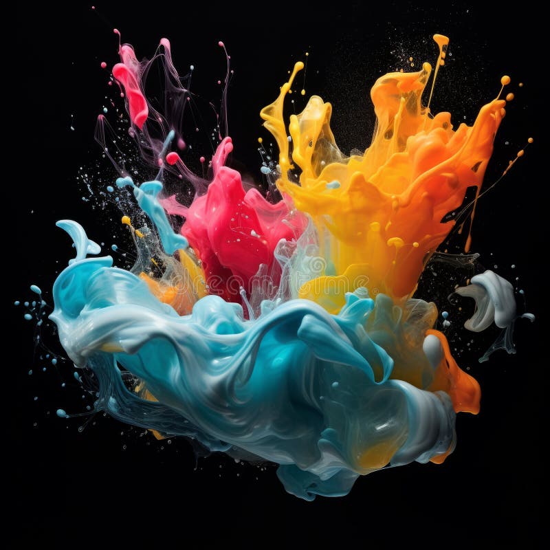 Large Splash of Soft Translucent Light Blue Orange and Pink Filamentous ...