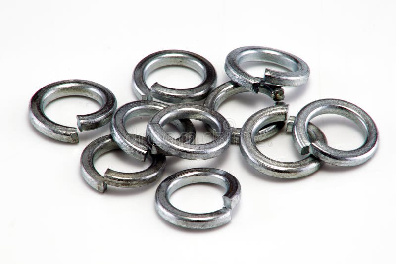 Large Split Spring Washers on White Background Stock Image - Image of ...