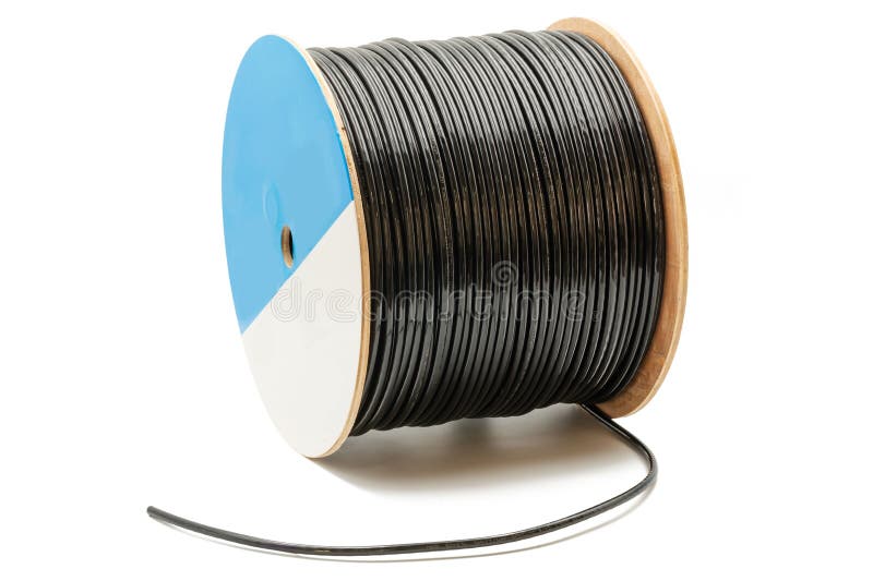 Large Spool of Black Cable on White Background. Stock Image - Image of ...