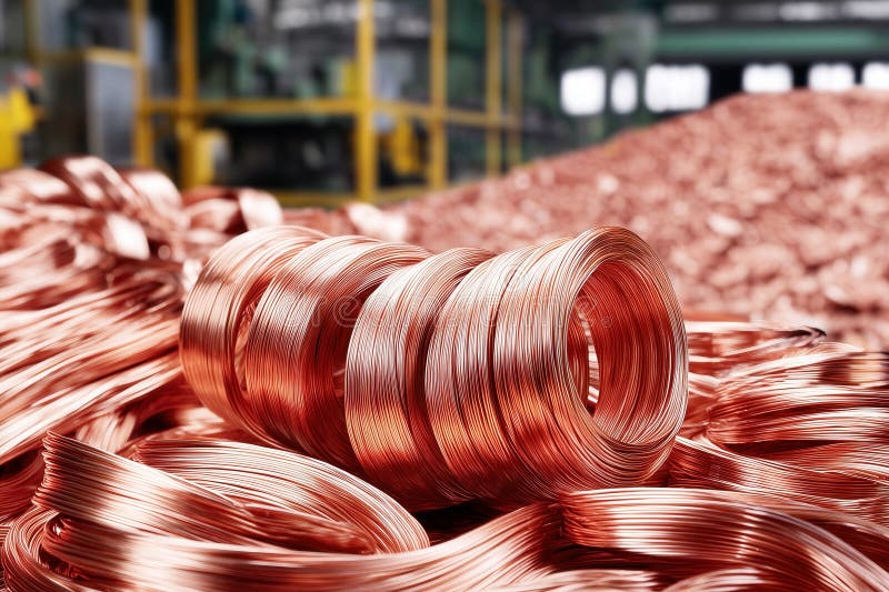 Copper Wire Coils in Factory. Industrial Raw Material for Electrical ...