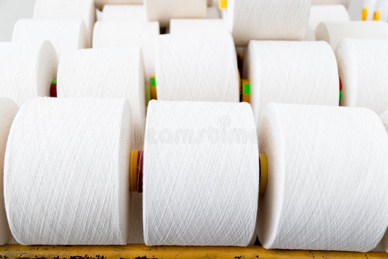 Large Spools of Thread in a Weaving Factory in an Iron Cart Stock Photo ...