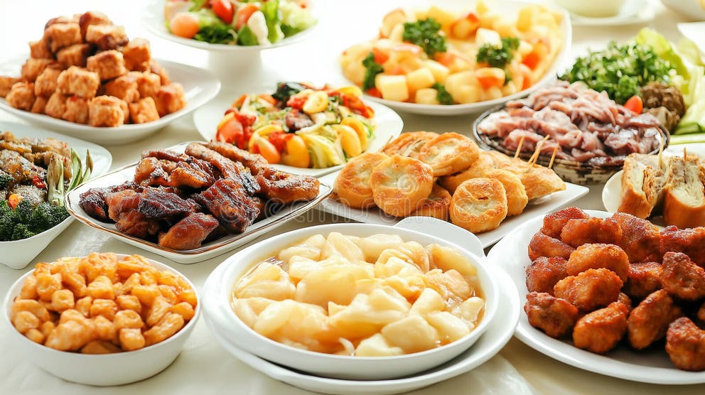 A Large Spread of Assorted Party Appetizers, Including Chicken Wings ...