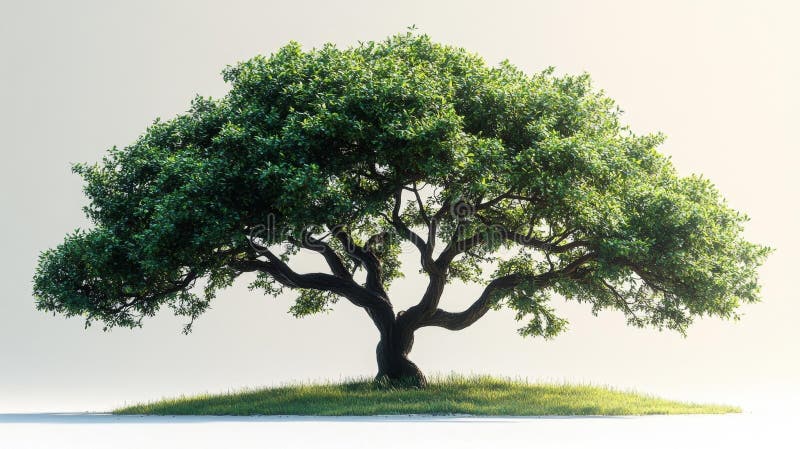 Large Spreading Tree with a Curved Trunk and Grass Base Stock ...