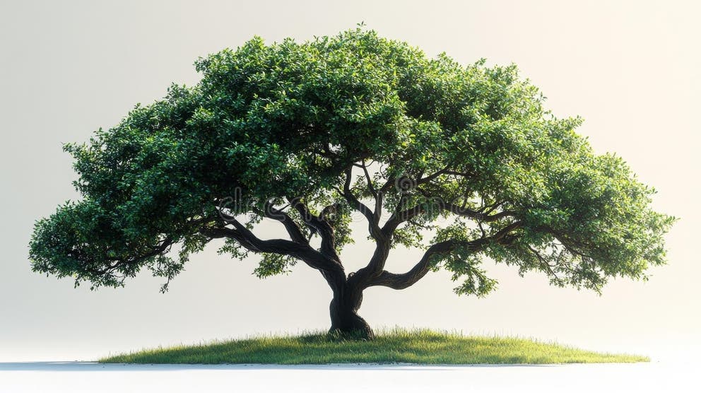 Large Spreading Tree with a Curved Trunk and Grass Base Stock ...