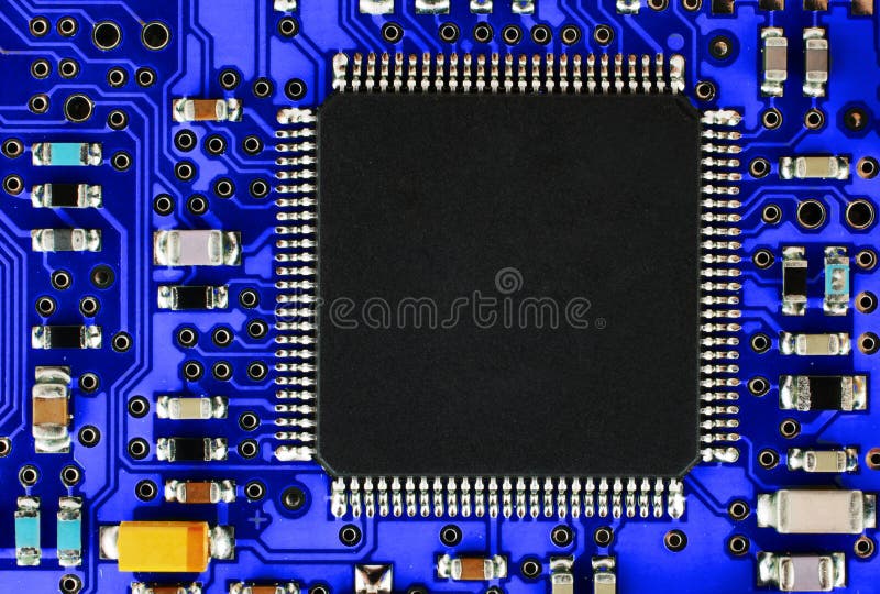 Large Square of Blue Chip on the Printed Circuit Board Stock Photo ...