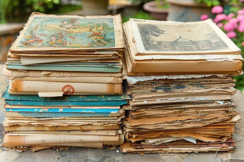 Vintage Stack of Antique Papers and Documents Stock Illustration ...