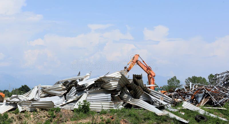 Large Stack of Aluminum and Ferrous Materials Scrap in the Recycling ...