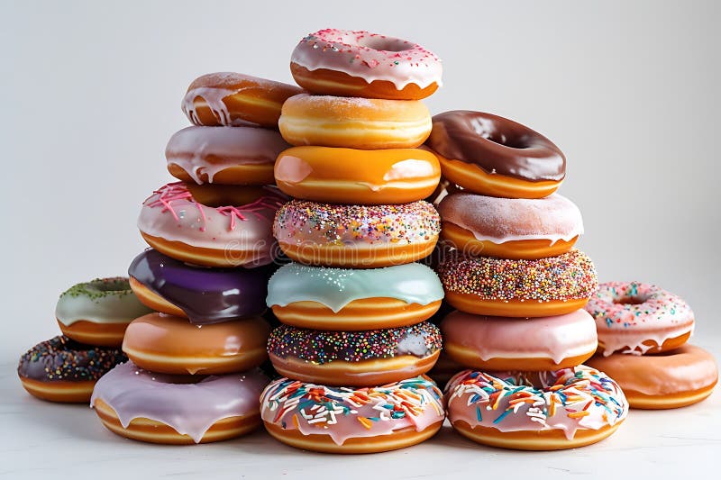 A Large Stack of Assorted Glazed and Frosted Donuts Stock Illustration ...