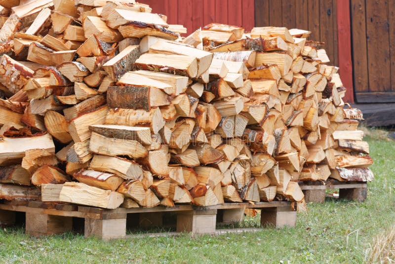 Large Stack of Birch Firewood Stock Image - Image of firewood ...