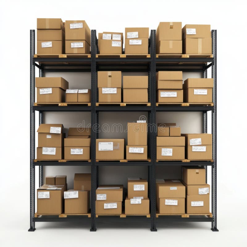 A Large Stack of Boxes on a Shelf Stock Illustration - Illustration of ...