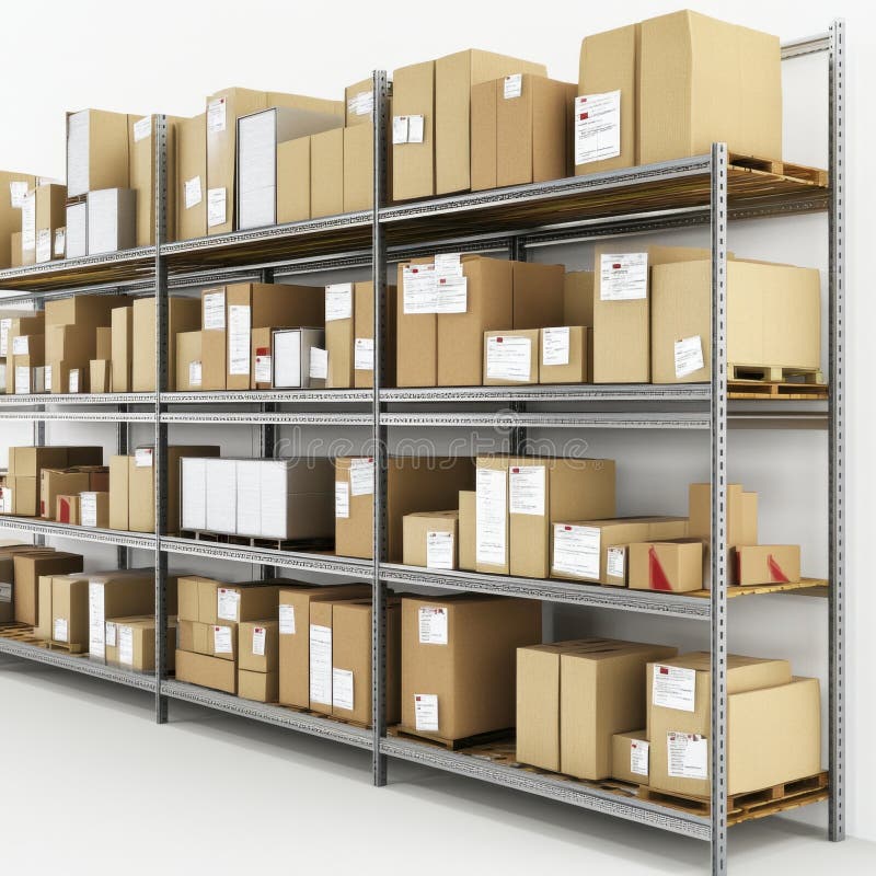 A Large Stack of Boxes on a Shelf Stock Illustration - Illustration of ...