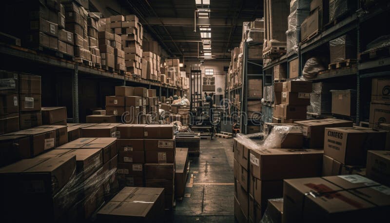 A Large Stack of Cardboard Boxes Inside Warehouse Generated by AI Stock ...