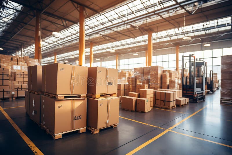 Large Stack of Cardboard Boxes in a Spacious Indoor Warehouse ...