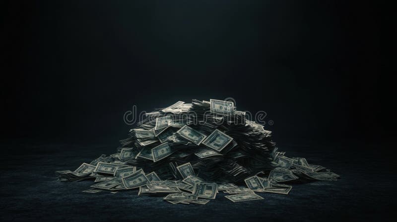Large Stack of Cash in a Dark, Dramatic Environment Stock Image - Image ...