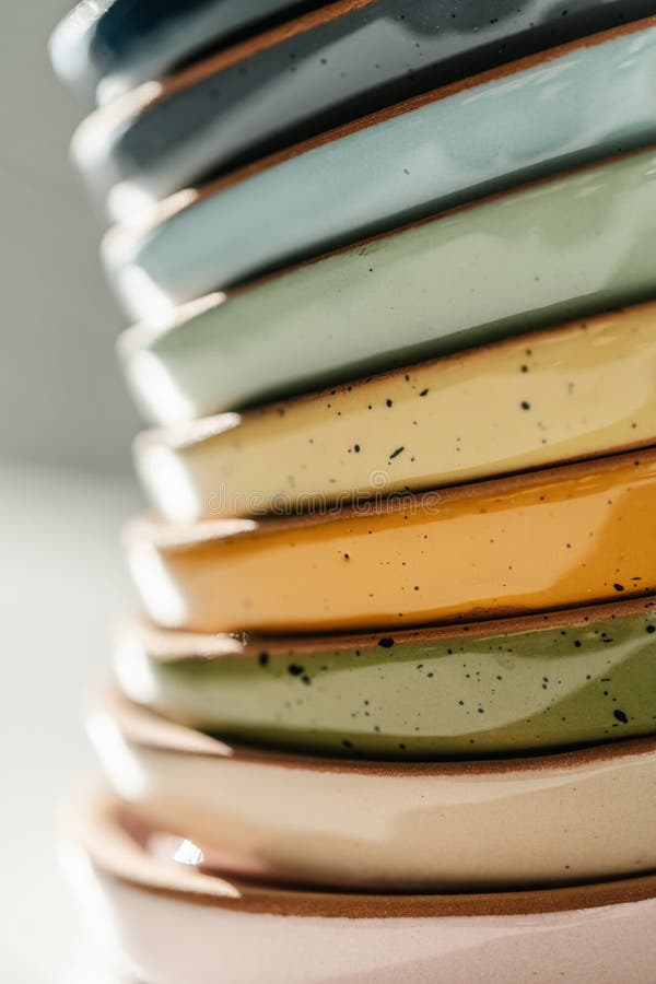 A Large Stack of Ceramic Cups in Pastel Colors. Stock Photo - Image of ...