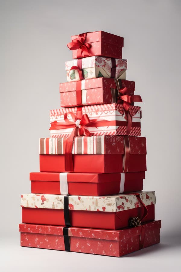 Large Stack of Christmas Gifts in the Shape of a High Mountain Stock ...