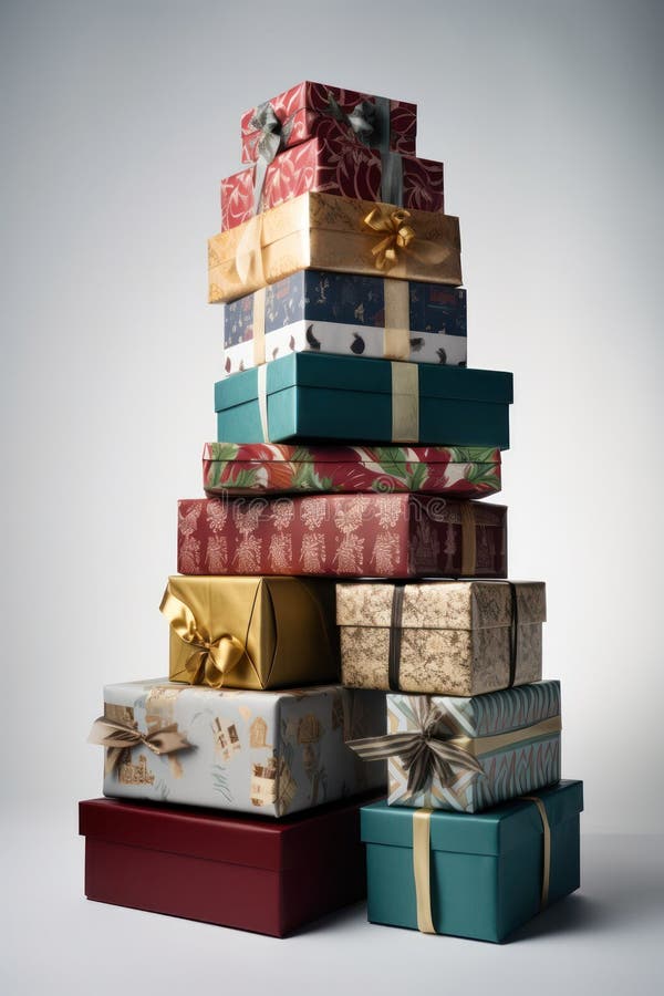 Large Stack of Christmas Gifts in the Shape of a High Mountain Stock ...