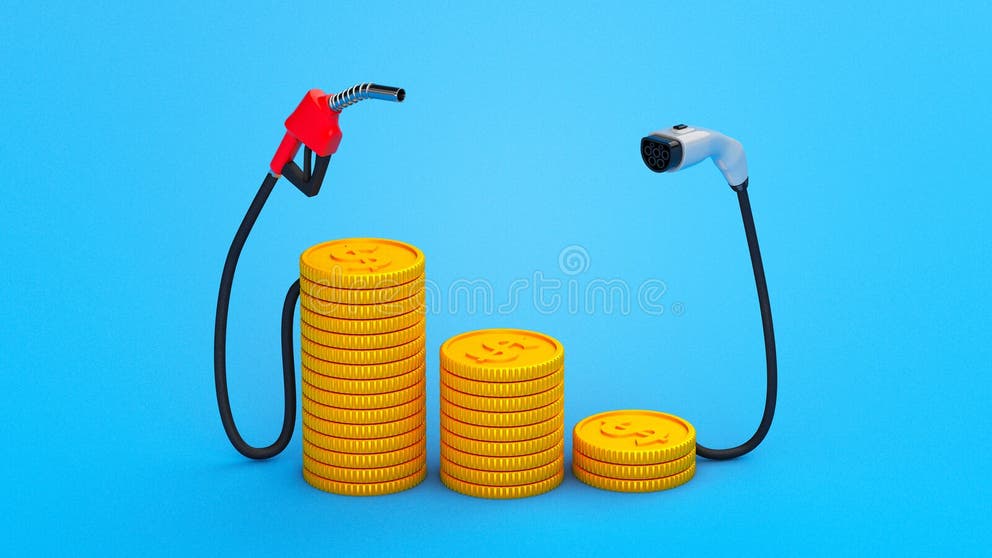 Large Stack of Coins with a Fuel Pump and a Small Stack of Coins with a ...