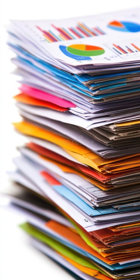 Colorful Stack of Documents and Charts Stock Illustration ...