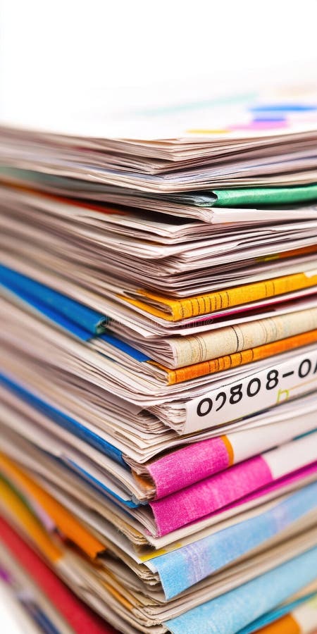 Colorful Stack of Magazines and Brochures on White Background Stock ...