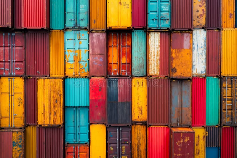 A Large Stack of Colorful Shipping Containers Stacked on Top of Each ...