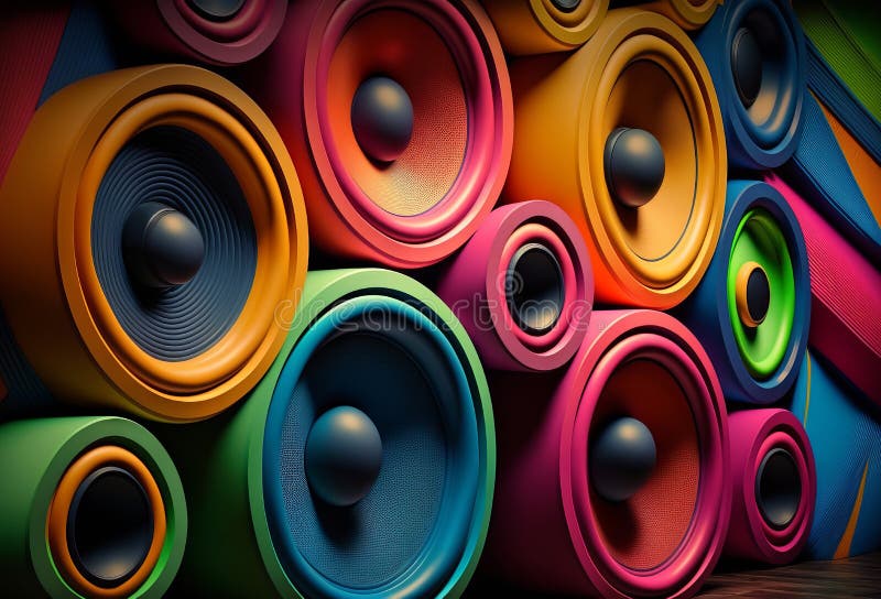 A Large Stack of Colourful Music Audio Speakers. Generative Ai Stock ...