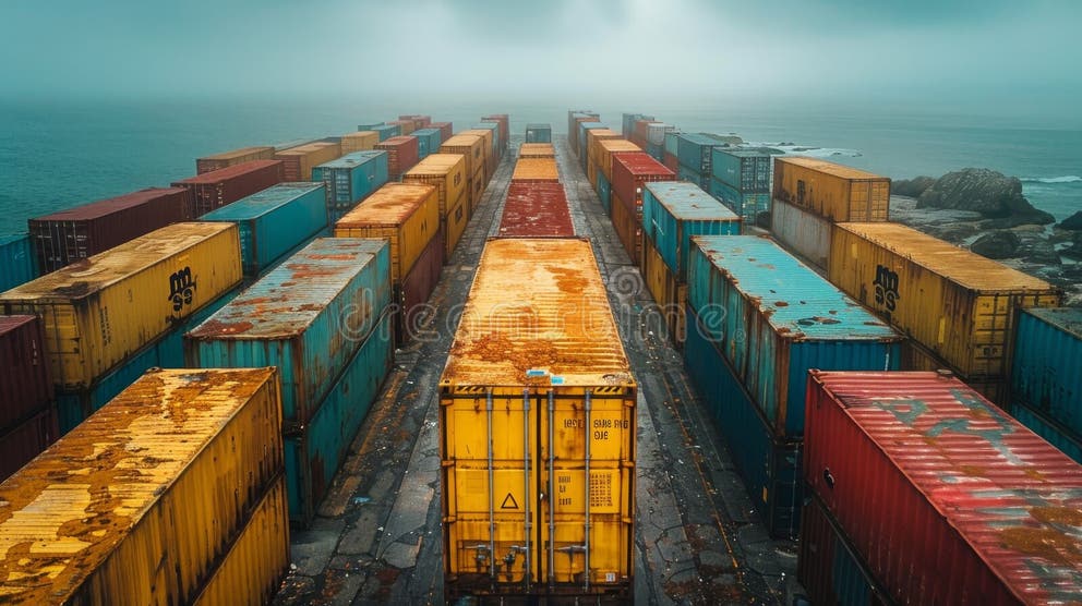 A Large Stack of Containers on Cement Floor Stock Photo - Image of ...