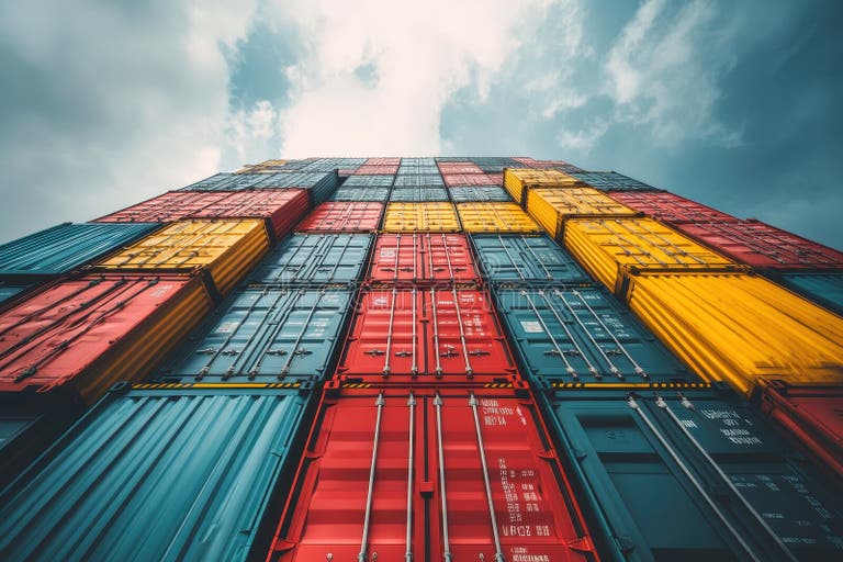 A Large Stack of Containers with Different Colors and Sizes. Concept of ...