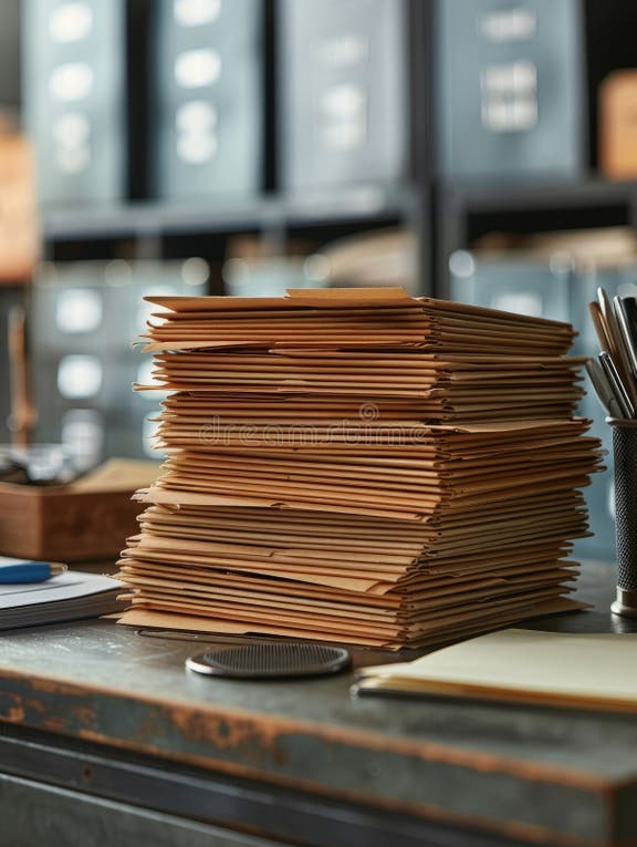 Large Stack of Files and Documents on an Office Desk Stock Photo ...