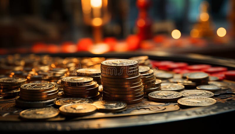 A Large Stack of Gold Coins Illuminates Success and Wealth Generated by ...