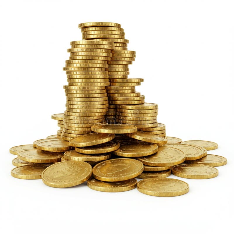 A Large Stack of Golden Coins is Piled High, Forming a Pyramid Shape ...