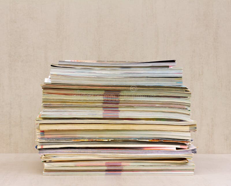 A Large Stack of Magazines Close-up Stock Image - Image of library ...
