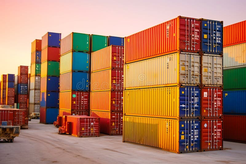 Large Stack of Multicolored Containers Sitting on Top of Dirt Road ...
