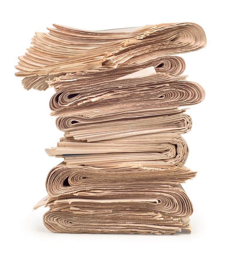 A Stack of Old Newspapers Isolated on White Stock Photo - Image of ...