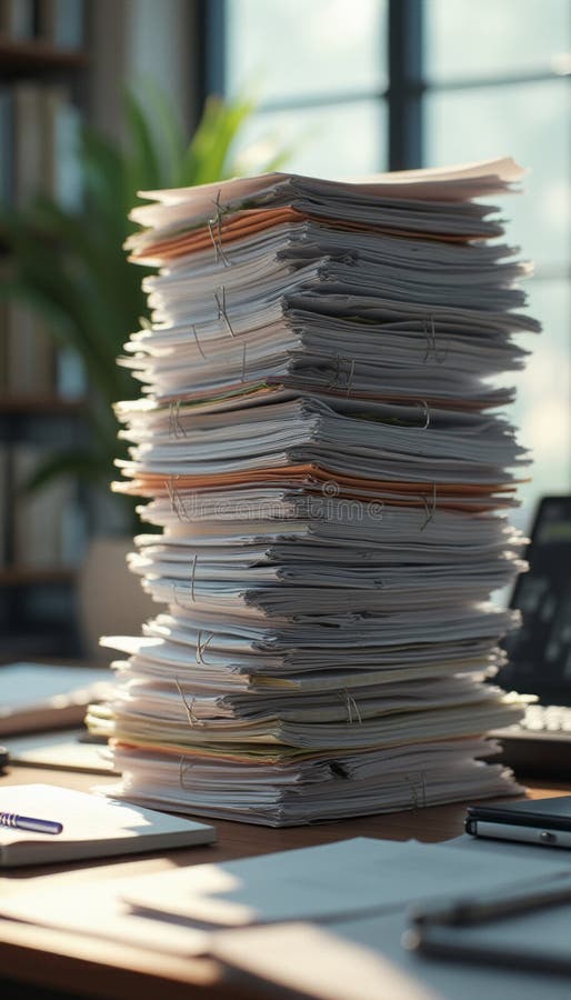 Large Stack of Office Paperwork Stock Image - Image of stack, busy ...