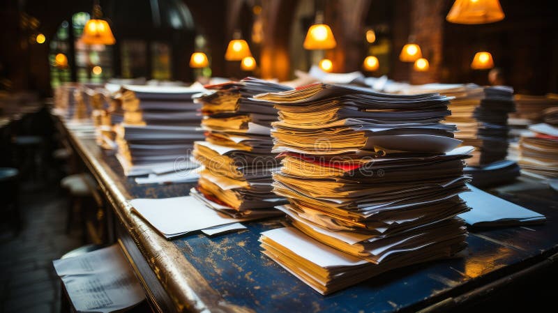 A Large Stack of Old Archival Documents. Generative AI. Stock ...