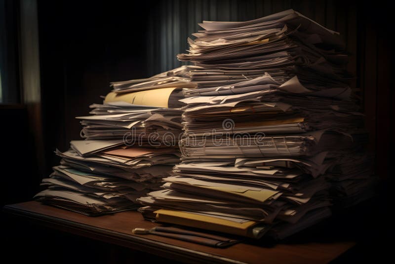 A Large Stack of Old Archival Documents. Neural Network AI Generated ...