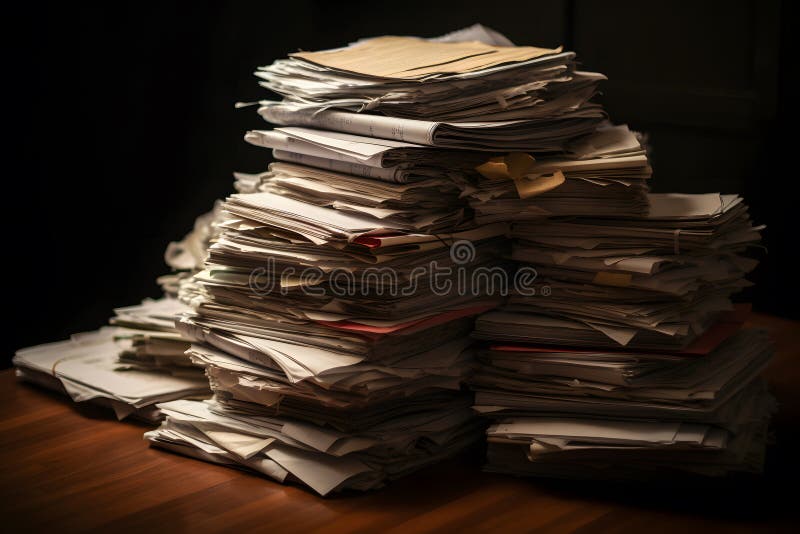 A Large Stack of Old Archival Documents. Neural Network AI Generated ...