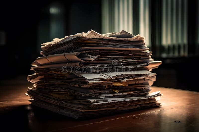 A Large Stack of Old Archival Documents. Neural Network AI Generated ...