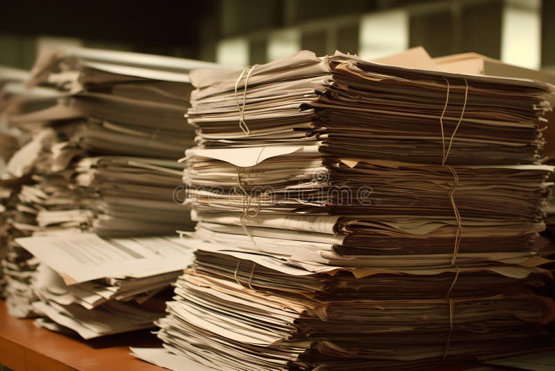 A Large Stack of Old Archival Documents. Neural Network AI Generated ...
