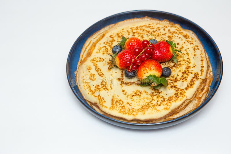 A Large Stack of Pancakes with Red Sweet Berries Stock Image - Image of ...