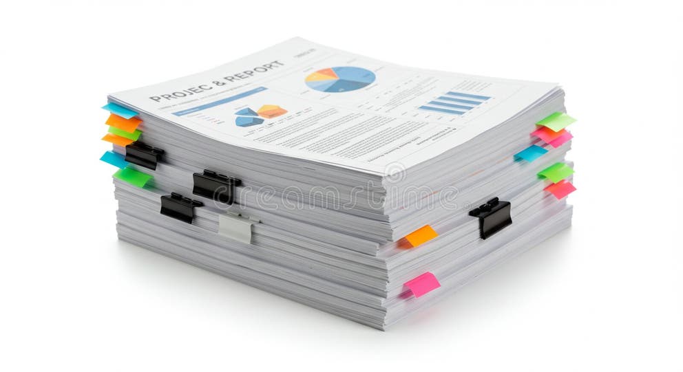 A Large Stack of Paper Documents Bound Together with Black and Silver ...