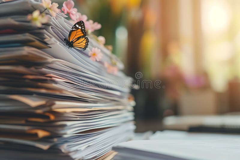 Large Stack of Papers on the Desk, Paperwork Left Undone, Spring ...