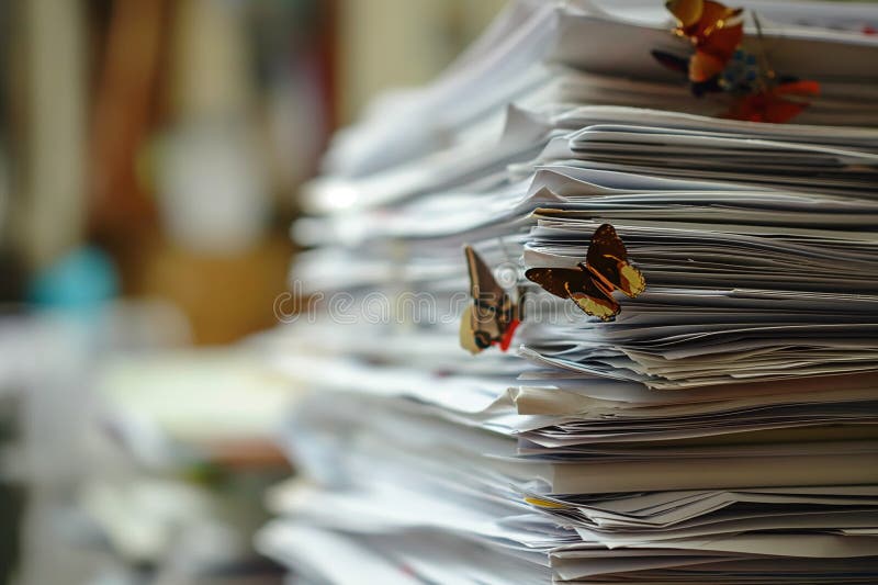 Large Stack of Papers on the Desk, Paperwork Left Undone, Spring ...