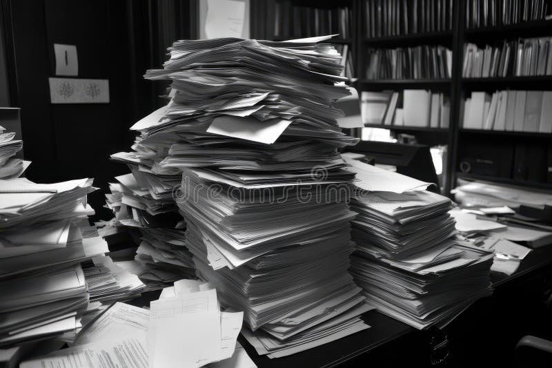 A Large Stack of Papers on a Desk in an Office Stock Illustration ...