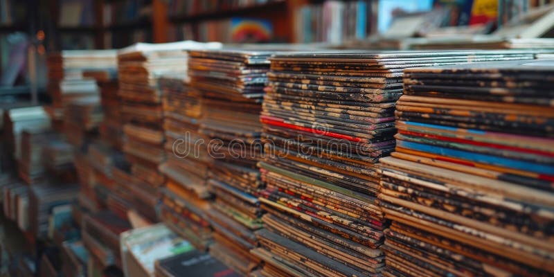Large Stack of Records on a Table. Generative AI Stock Illustration ...