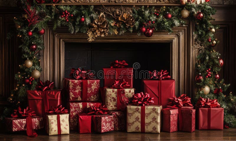 A Large Stack of Red Boxes with Bows on Them Stock Image - Image of ...