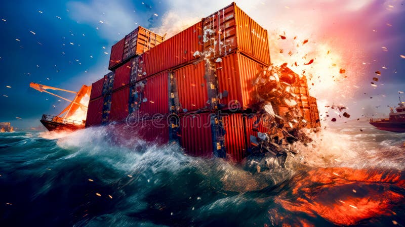Large Stack of Shipping Containers Floating on Top of Body of Water ...
