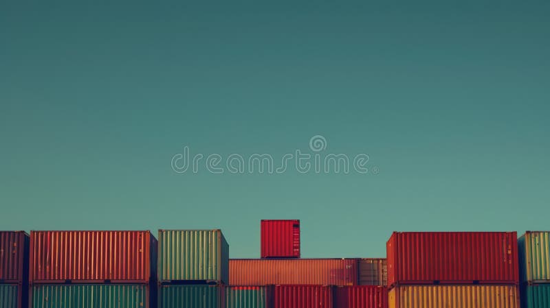 A Large Stack of Shipping Containers with a Red Airplane in the Sky, AI ...